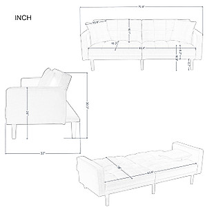 LCH Modern Tuft Futon Couch Convertible Loveseat Reclining Twin Size with Arms and 2 Pillows for Living Room, Navy Blue, Sleeper Sofa Bed 2