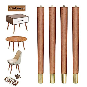 Table Legs 16 inch Wood Furniture Legs with Metal Edge for Coffee Table End Table Mid-Century Modern Style Tapered Round DIY Furniture Legs Accessories Included, Walnut