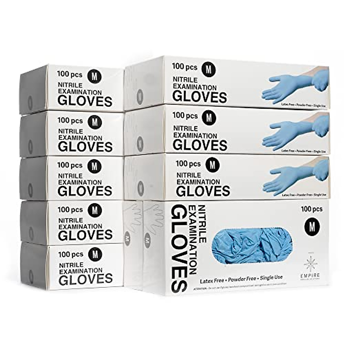EMPIRE - Blue Nitrile Exam Gloves - Premium Grade - Non-Sterile - Powder Free - Single Use, Disposable - Latex Free - For Lab, Food Service, Home, & More - Medium - 1000 Count Case