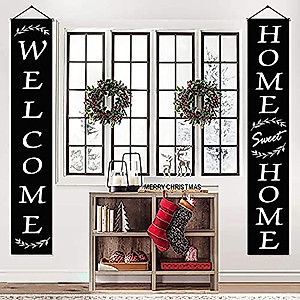 Henriyne Funny Welcome Decorations Sign Home Sweet Home Hanging Vertical Porch Banner for Door Decor Yard Holiday Farmhouse 70.8x12 Inch