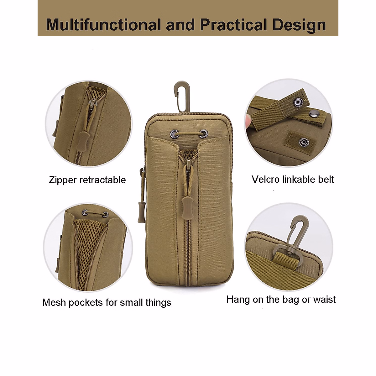 LCYWXWS Water Bottle Carrier Holder with Carabiner, 16 oz Tactical Water Bottle Pouch with Belt Hook, Bottle Sleeve for Sports Gym Hiking Camping Walking(Brown)