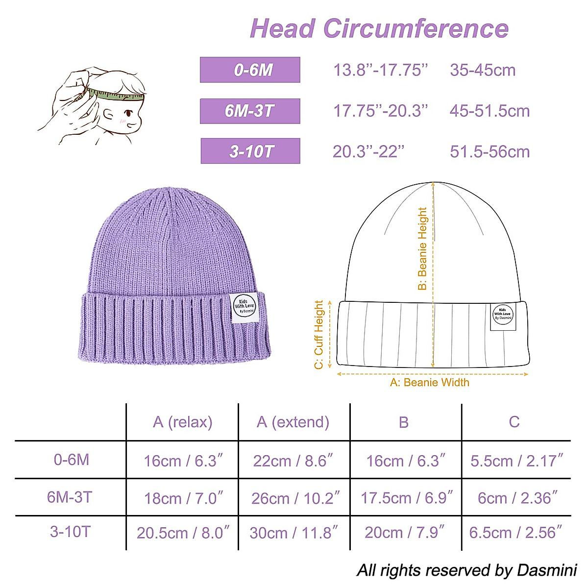 DASMINI Baby Beanie Toddler Winter Hat Infant Babies Newborn Kids Beanies Knit Hats Girl Boy (Lavender, 6-36mth)