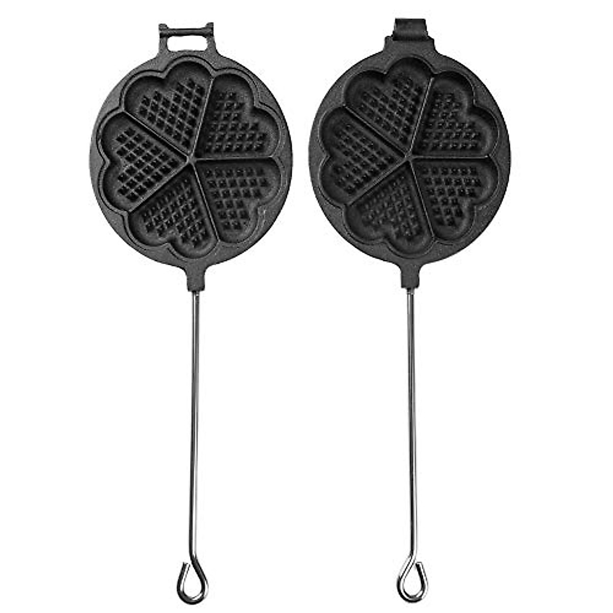 HAWOK Cast Iron Waffle Heart Shape Maker with Handle Hoder and Basting Brush…