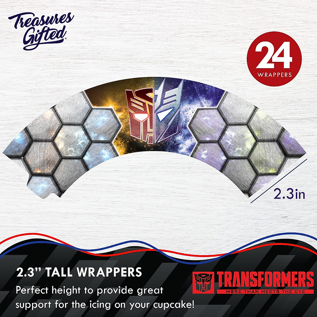 Treasures Gifted Officially Licensed Transformers Cake Decorations Set - (24) Transformers Cupcake Toppers & Wrappers - (1) Transformers Cake Topper - Transformers Birthday Party Supplies