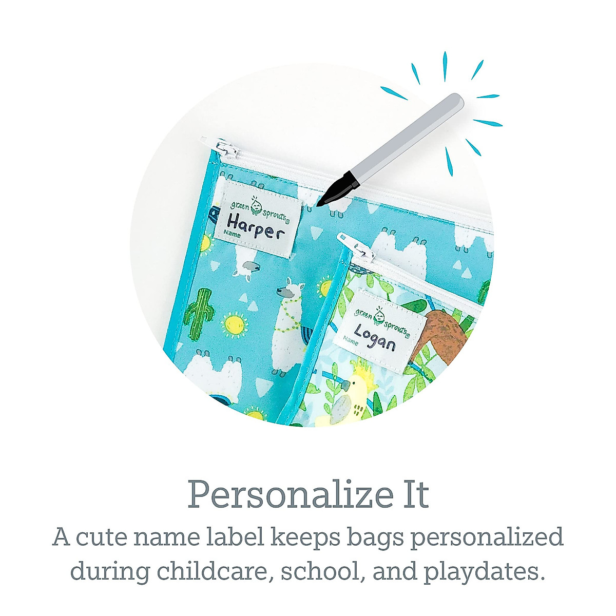 green sprouts Reusable Snack Bags (2 Pack) Holds Food, Utensils, Wipes, & More Food-Safe, Waterproof, Easy-Clean Material