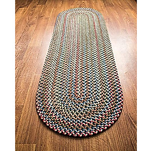 Super Area Rugs Roxbury American Made Braided Rug for Indoor Outdoor Spaces, Spruce Green/Natural Multi, 2' X 4' Oval Runner