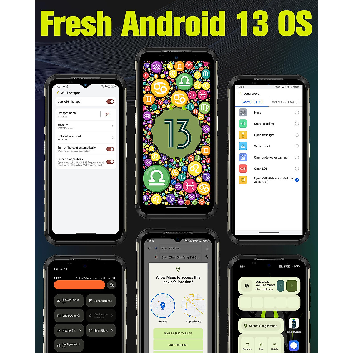 Ulefone Armor 22 Rugged Cell Phones, 16+128GB, 64MP+64MP Dual Cameras, Android 13, 6600mAh, 33W Fast Charging, 3-Card Sot, Face/Fingerprint Unlock, NFC/GPS, 4G LTE Unlocked Smart Phone (Green)