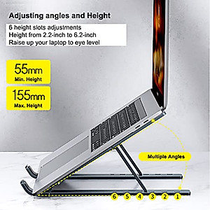 DTech Fold Flat Laptop Stand Riser Holder Dock Adjustable Height Aluminum Alloy Nonslip Adhesive Portable Foldable Computer Cradle for Travel Home Office Desk Notebook Tablet 9- 15.6 inch, Black