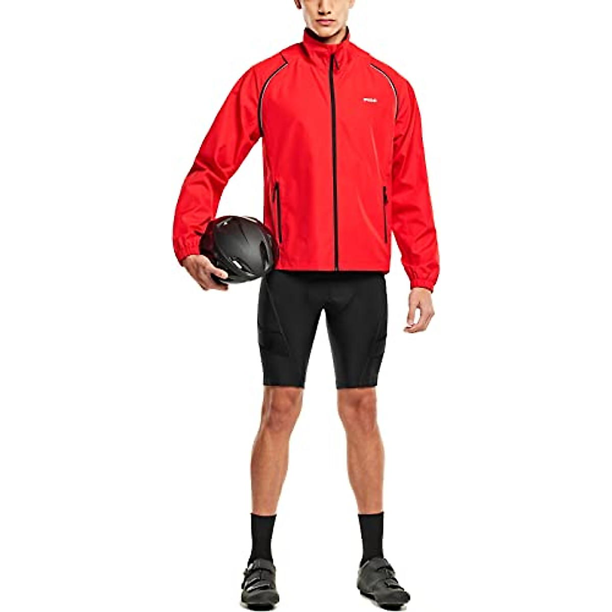 TSLA Men's Cycling Jacket with Removable Sleeves, Reflective Vest Windbreaker, Lightweight Waterproof Running Jackets, Cycling Red, Small