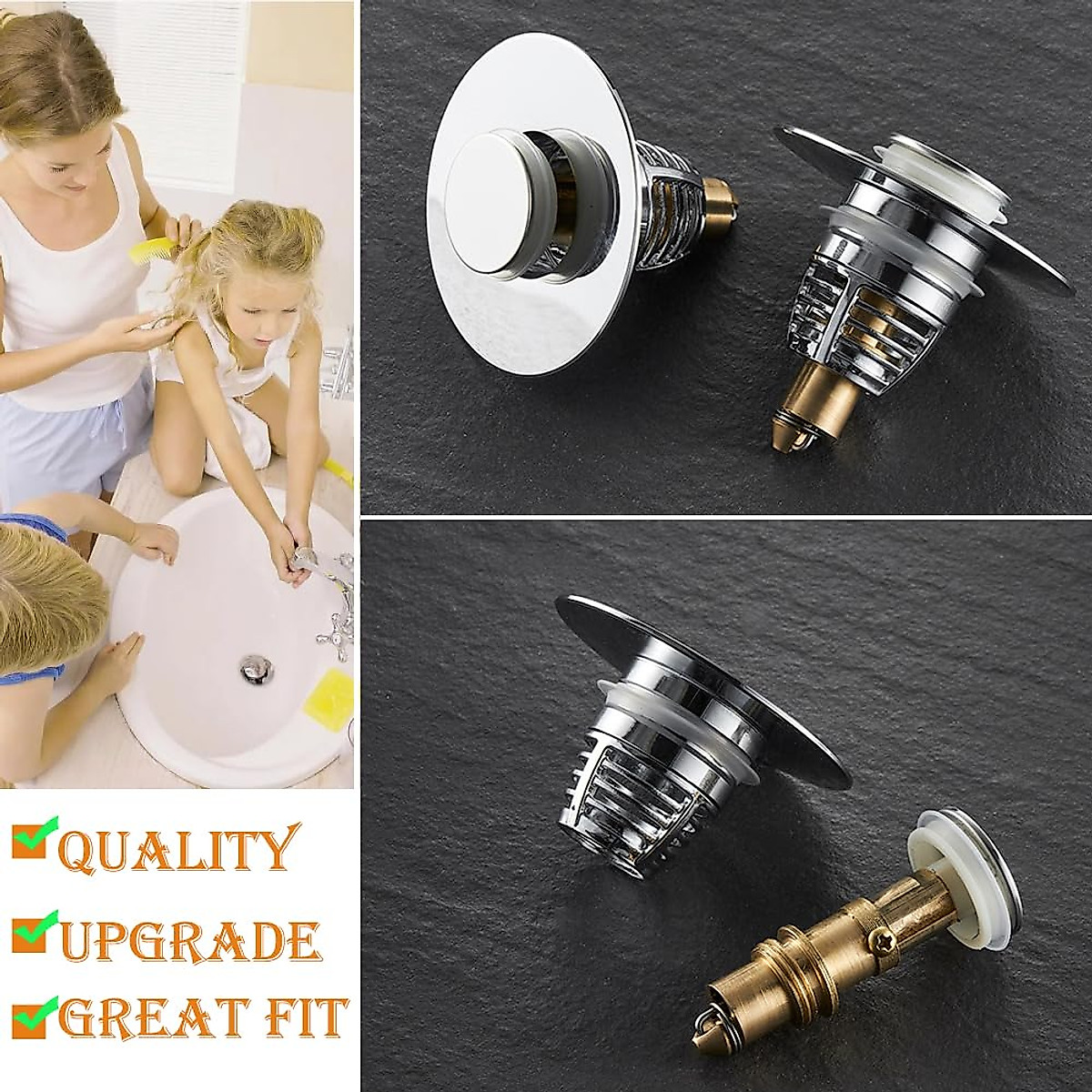 Bathroom Sink Stopper,Hair Drain Catcher,Basin Pop Up Metal Universal Bathroom Strainer Converter,Wash Basin Bounce Drain Stopper Filter,for 1.06"~1.61",Sink Drain Cover,Drain Plug,Sink Plug(1 PCS)