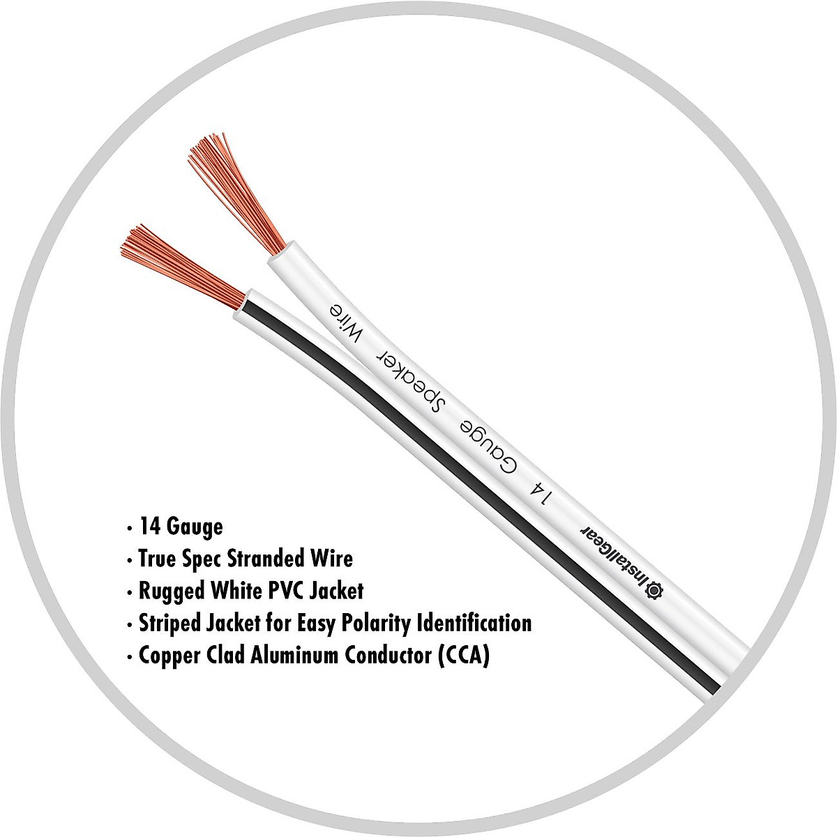 InstallGear 14 Gauge AWG Speaker Wire True Spec and Soft Touch Cable Wire (100ft White/Black) - for Car Speakers, Stereos, Home Theater Speakers, Surround Sound, Radio - 14 Gauge Wire/Speaker Cable