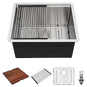 Yurshen 23 Laundry Sink Stainless Steel 23x19x13 Inch Undermount Stainless Steel Utility Sink Workstation Deep Single Bowl 16 Gauge Under Counter Kitchen Laundry Room Utility Sink Basin, YSUWL101-23