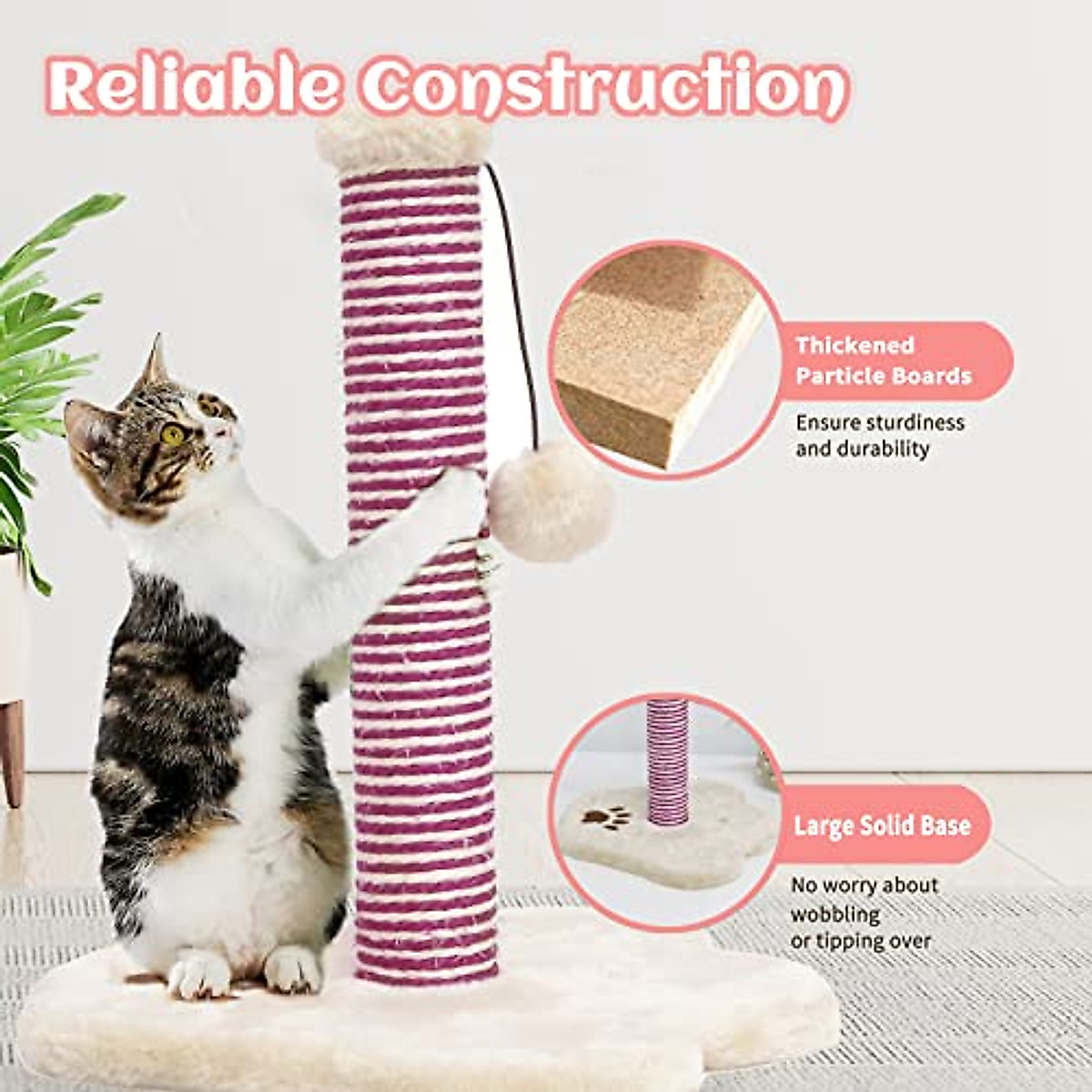 ABclown Cat Scratching Post Cat Tree Small Cat Tower with Natural Sisal Pole and Carpet Covered Heavy Base, Cat Claw Scratcher for Indoor Small Cats, Kitten Climbing Pole for Play Rest