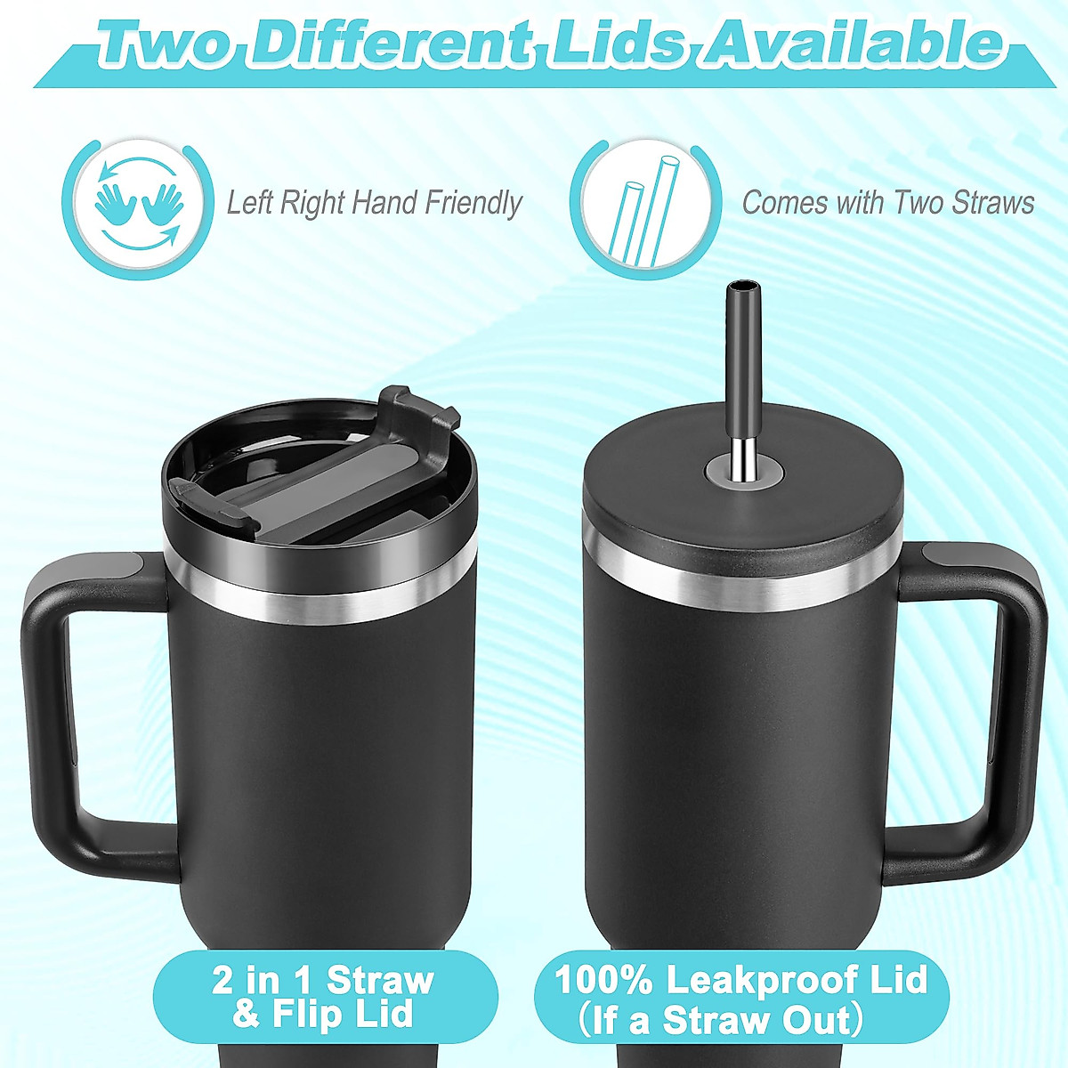40 oz Tumbler with Handle and Straw, 2 Lids (2 in 1 & LeakProof Lid) - Vacuum Insulated Stainless Steel Double Wall Water Bottle Travel Mug - Holiday Gifts for Women Men - Black Leopard