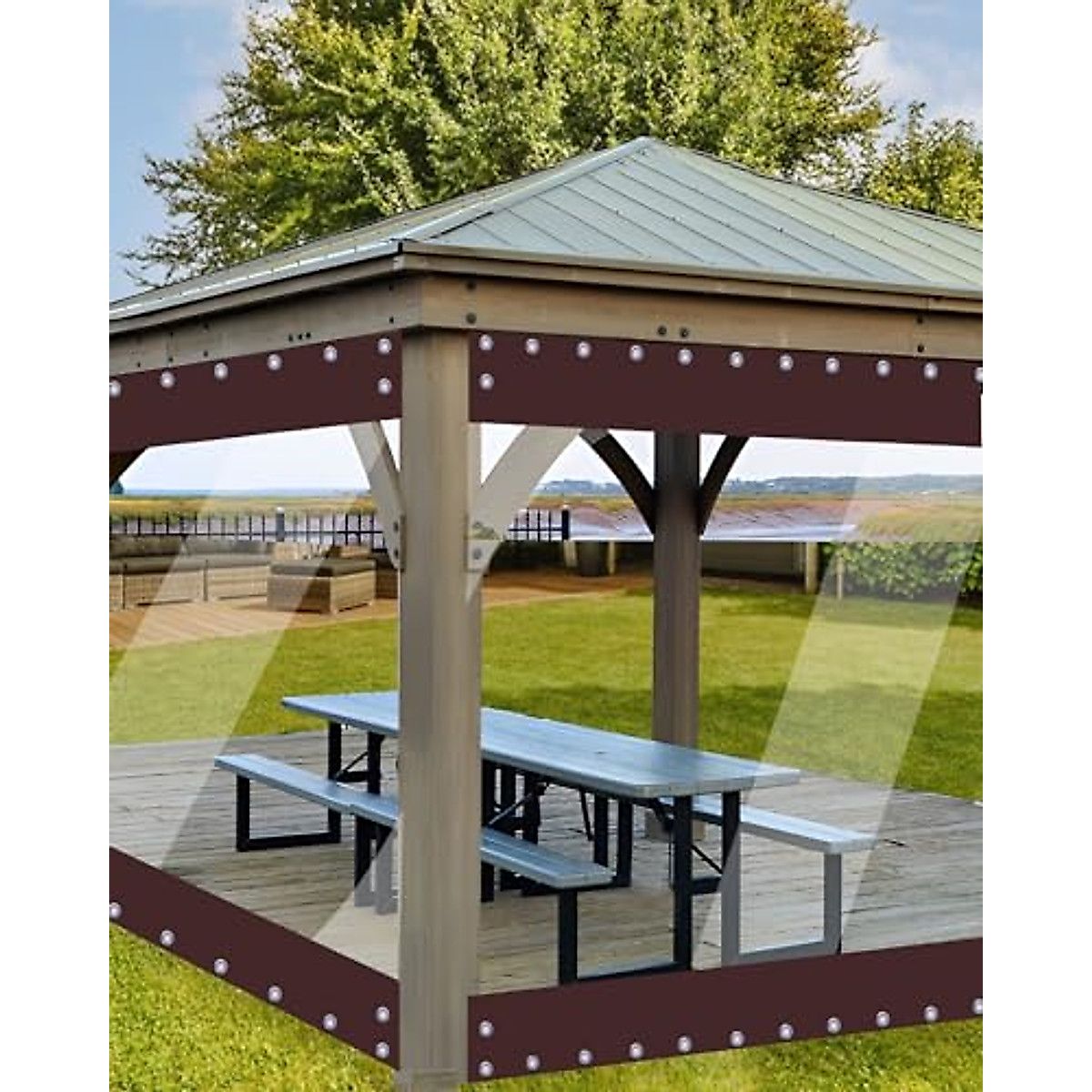 Erfolkerz 8'H x15'W Outdoor Vinyl Curtain 20oz Super Weighted Clear Vinyl Patio Enclosure,Clear Outdoor Curtains Heavy Duty Waterproof Transparent Tarp with Grommets for Patio Gazebo Balcony Pergola