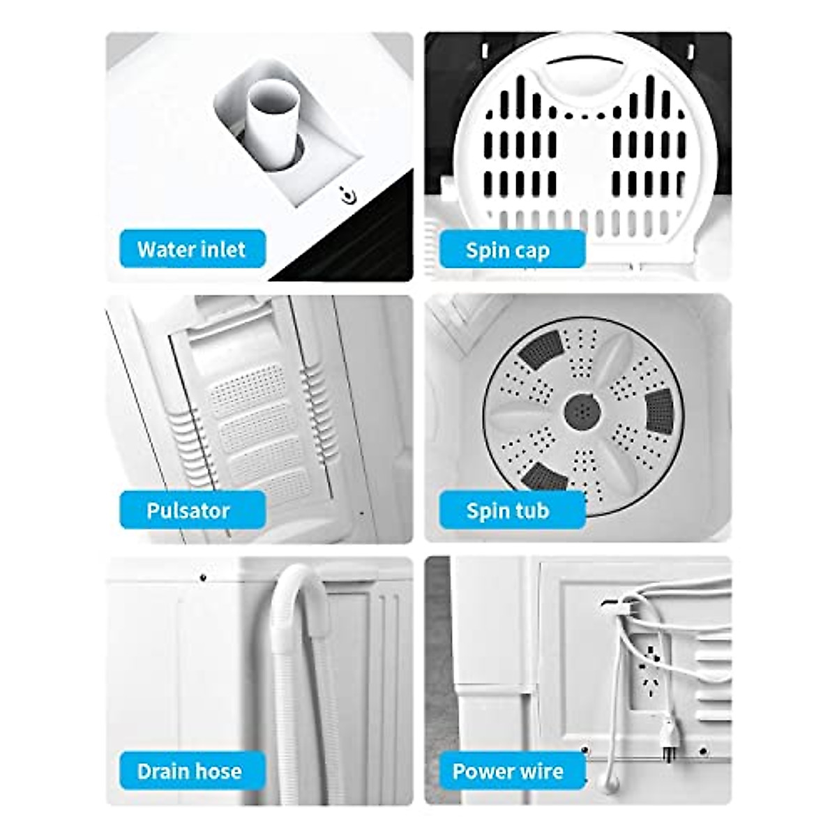 ROVSUN Compact Twin Tub 26lbs Portable Washing Machine, Mini Washer(18lbs) & Spiner(8lbs) / Built-in Drain Pump/Semi-Automatic for Camping, Apartments, Dorms & RV’s