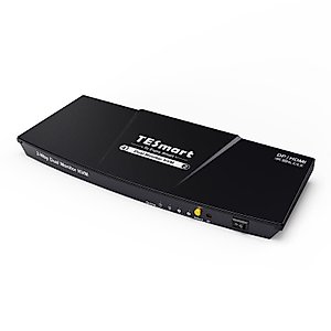 DisplayPort and HDMI KVM Switch 2 Monitors 2 Computers, TESmart 4 Port Dual Monitor KVM Switcher, 4K@60Hz, L/R Out, Keyboard Mouse PC Selector Box with All Input Cables (Black）