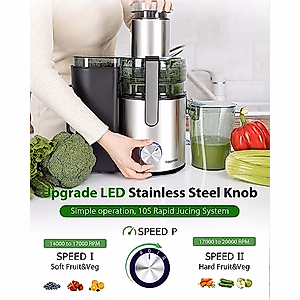 Healnitor 1000W 3-Speed LED Centrifugal Juicer Machines Vegetable and Fruit, Stainless Steel 3.5" Big Mouth, Easy Clean, High Juice Yield, BPA Free, Stainless Steel