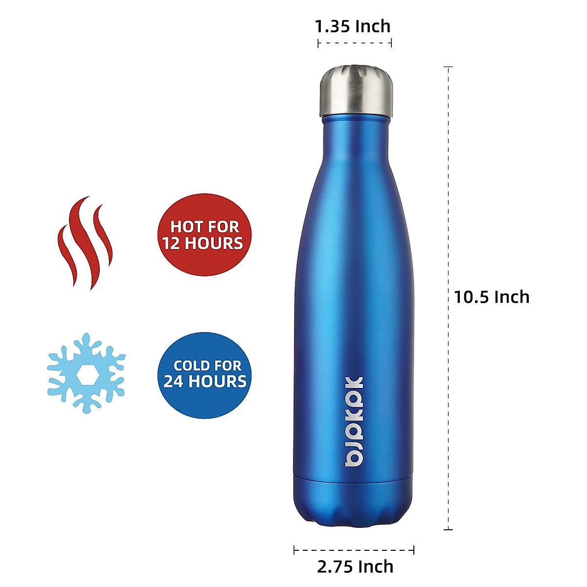 BJPKPK 17oz Insulated Stainless Steel Water Bottles,Sports Water Bottles Keep Cold for 24 Hours and Hot for 12 Hours,BPA Free for Travel,Blue