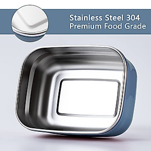 Lille Home Leak Proof Steel Food Containers - Snack Stainless Steel Containers - Ideal for Educational Settings & Daycare - Nesting Trio with Silicone Lids - 47oz+30oz+16oz - Dark Blue