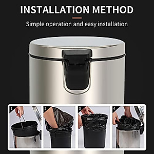 10Liter/2.6Gallon Round Metal Smudge Resistant Step Trash Can with Foot Pedal and Soft-Close Lid, Brushed Hands-Free Stainless Garbage Can with Removable Liner Bucket for Bathroom, Kitchen, Bedroom
