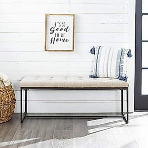 Walker Edison Modern Tufted Upholstered Entryway Bench Cushion Hallway Metal Bedroom Bench Ottoman, 48 Inch, Tan