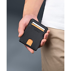 Buffway Mens Slim Wallet, Minimalist Thin Front Pocket Leather Credit Card Holder with RFID Blocking for Work Travel - Boston Black