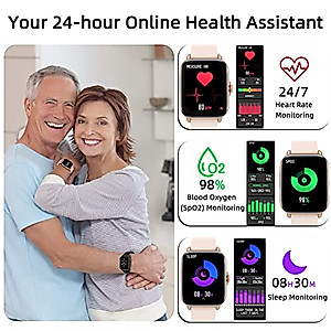 Wwzzey Smart Watch for Women Answer/Make Calls, 1.7" Waterproof Fitness Watch with Heart Rate/Blood Oxygen/Sleep Monitor, Ai Voice, Women Watches for Android/iPhone.