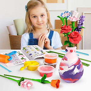 Drama Planet Flower Craft Kit for Kids, Make Your Own Flower Bouquet with Air Dry Clay, Arrange Clay Flowers & Create Personalized Art, Great Gifts for Girls