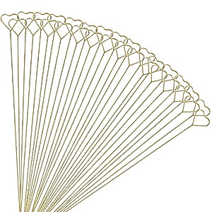 Tinsow 30 Pcs Metal Floral Place Card Holder, 13.4 Inch Heart Shape Flower Picks Clip for Floral Arrangement, Golden Gift Card Holder for Wedding and Party (Hearts)