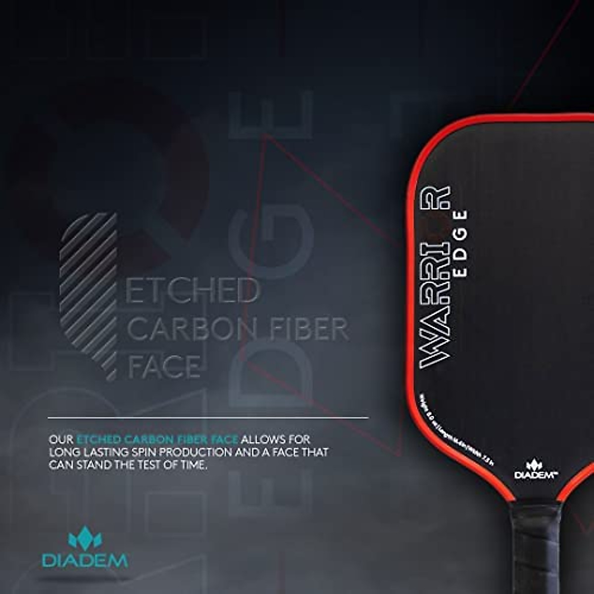 Diadem Warrior Edge Pickleball Paddle | Etched Carbon Face for Max Spin, 16mm Aero Guard, Comfort Max Grip, 16mm Honeycomb Core, Midweight 8oz | Indoor/Outdoor | USAPA Approved