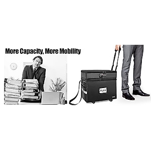 DEEGO Rolling File Box, Fireproof Document Box with Wheels Multi-Layer Water-Resistant File Organizer Portable file Cabinet Document Safe filing box for Home Office for Hanging Letter/Legal Folder