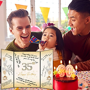 Crenics 35th Birthday Decorations for Her or Him, Creative 35th Birthday Guest Book Alternative, Black and Gold 35th Birthday Signature Book 18 x 12 inch, Great 35 Birthday Gifts for Men or Women