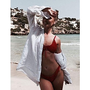 Bsubseach Long Sleeve Beach Shirt Blouses Women Turn Down Collar Bikini Bathing Suit Cover Ups Swimwear White