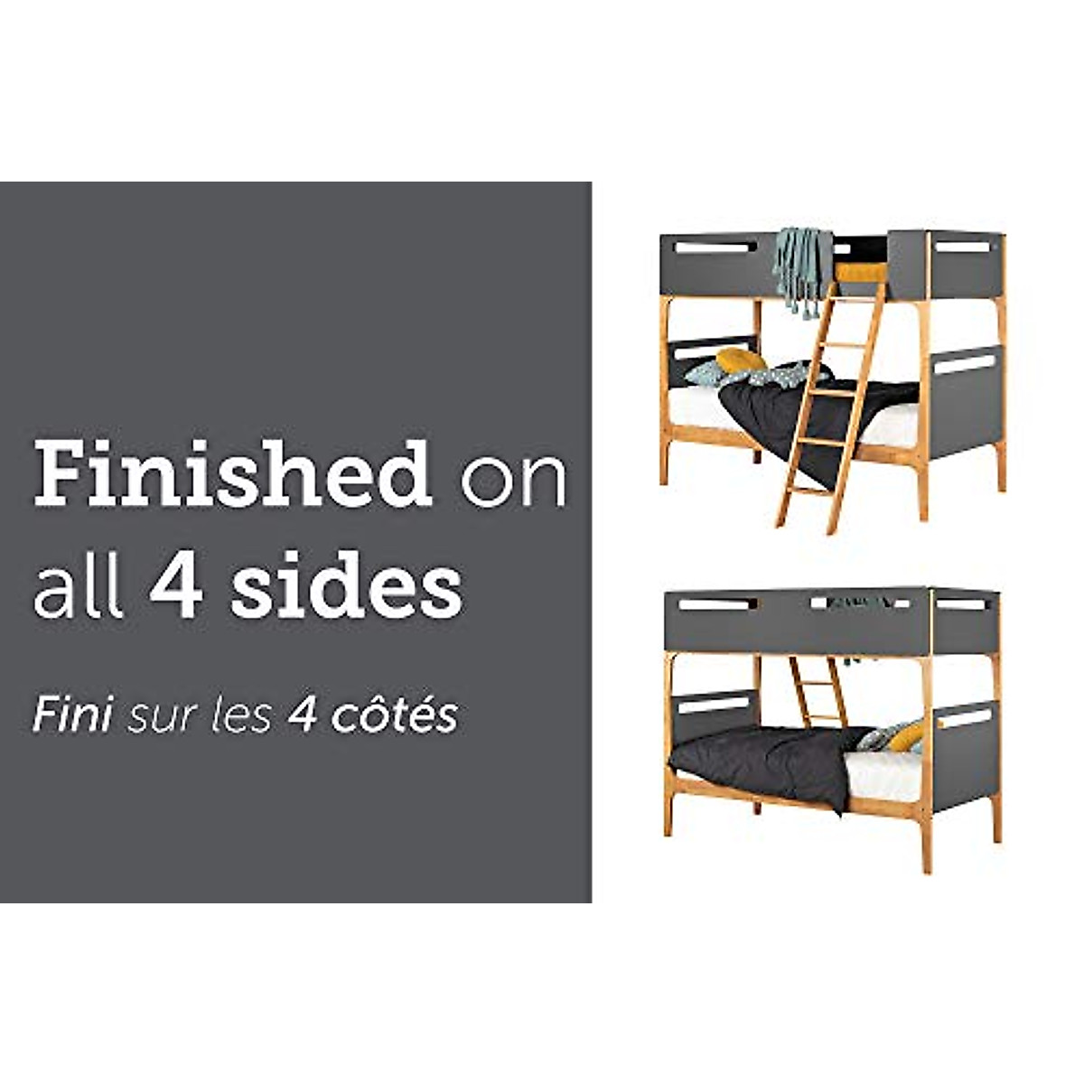 South Shore Bebble Bunk Bed, Twin, Charcoal Gray and Exotic Wood