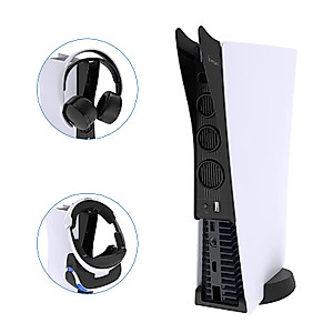 FYOUNG 2 in 1 Slim Cooling Fan with Headest Hanger Holder Compatible with PlayStation 5 Digital Edition & Ultra HD Console, Cooling System Cooler Fan for PS5 with 3 Cooling Fans and Extra USB Port