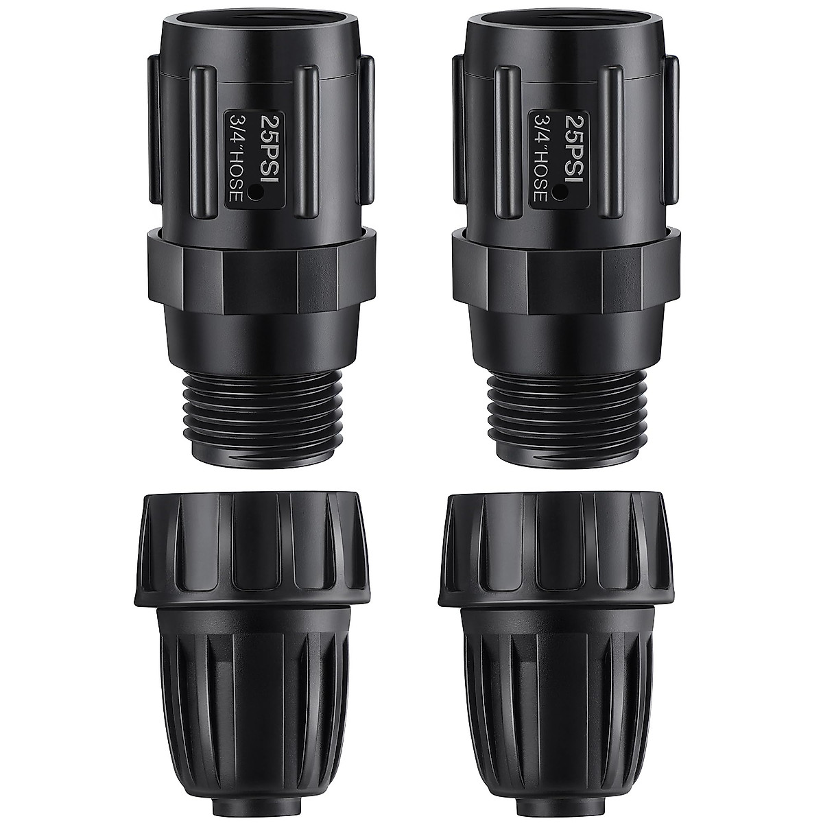 ElectricWise 4 Pcs 25 PSI Drip Irrigation Pressure Regulator Faucet Adapter Kit, 2 Pcs 3/4" FHT x 3/4'' MHT Pressure Regulator, 2 Pcs 1/2 Inch Drip Irrigation Tubing Adapter for Drip Irrigation System