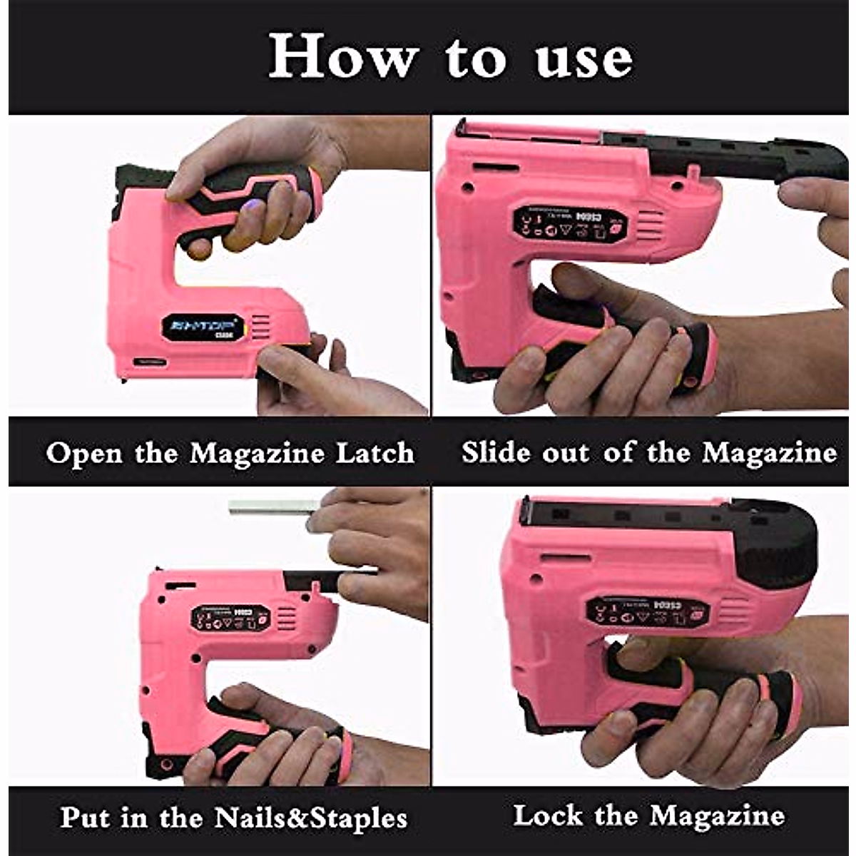 BHTOP Cordless Staple Gun, 4V Power Brad Nailer/Staple Nailer，Electric Staple with Rechargeable USB Charger, Staples and Brad Nails Included in Pink (Include 1500pcs Staples and 1500pcs Nails)