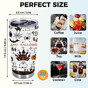 LATTPLYN Gifts for Halloween, Black Cat Halloween Tumbler with Lid, 20 oz Bat Spider Web Ghost Witch Printed Insulated Stainless Steel Travel Mug Horror Movies Lover Gifts for Friends, Coworkers