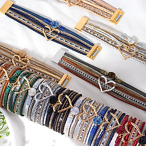 choice of all Boho Bracelets for Women,Chunky Leathe Bracelets Heart Stackable Boho Cuff Bangles Trendy Handmade Costume Jewelry