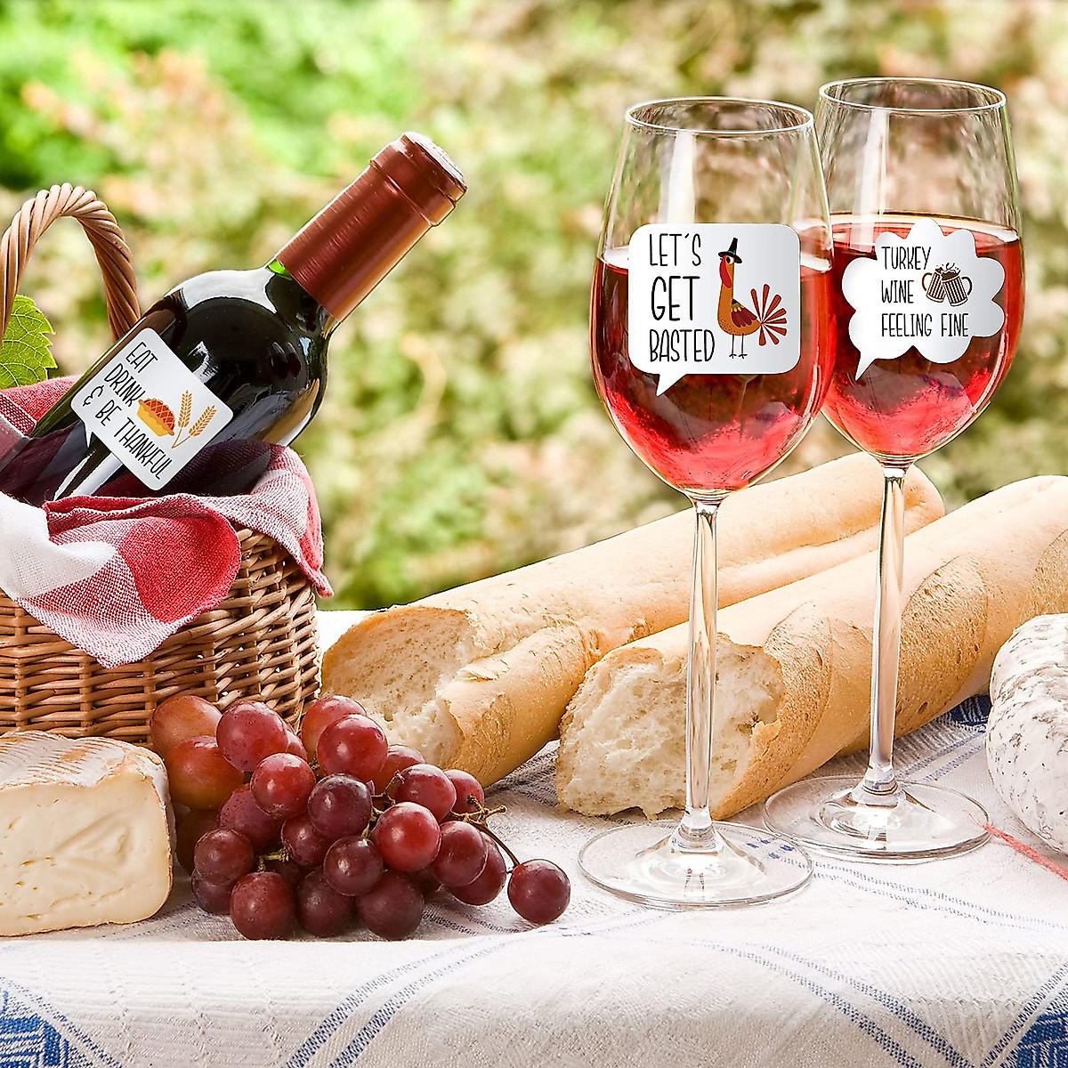 36 Pieces Wine Glass Static Cling Sticker Thanksgiving Reusable Funny Wine Sticker Reusable Wine Glass Stickers Wine Glass Drink Markers Fall Wine Stickers for Wine Tasting Wine Charm Party Supplies