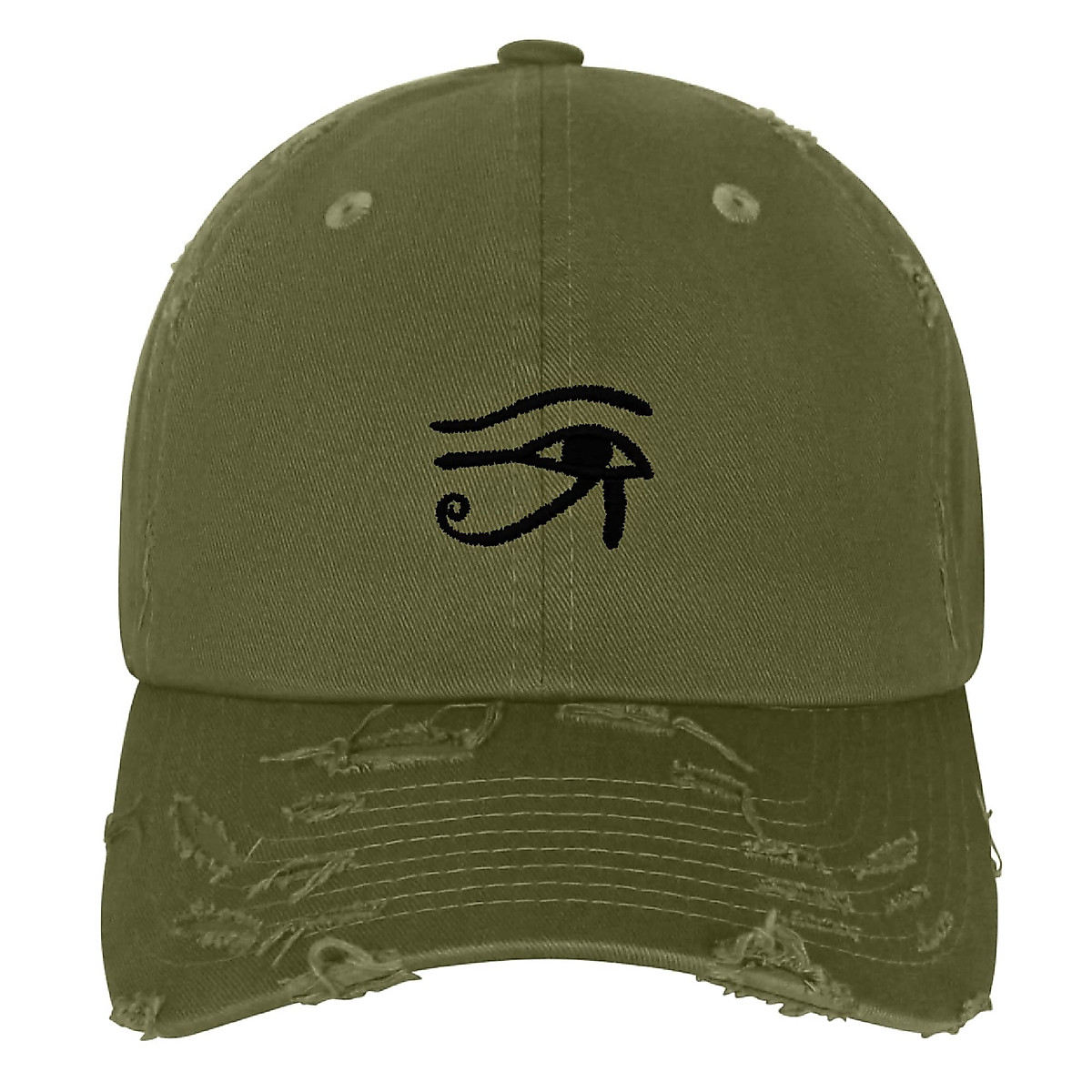 JPAK Eye of Horus Vintage Dad Hat Frayed Embroidered Cap Eyes Vision Olive Green