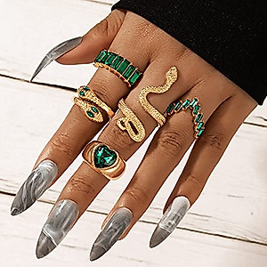 ZZ ZINFANDEL Boho Crystal Snake Rings Set,Stacking Rings Set, Knuckle Ring Set, Stackable Midi Cuff Rings