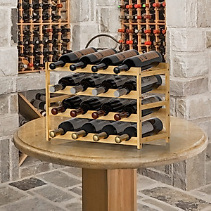 Ruichang Wine Rack Sturdy Wine Countertop - Bamboo Wine Bottle Holder Wine Storage Racks Counter Wine Stand Inserts for Cabinet Free Standing Floor Table Wine Organizer (4-Tier, 16 Bottle Capacity)