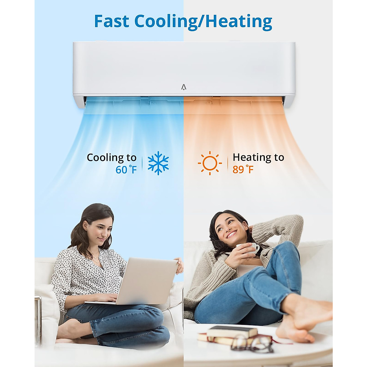 ACONEE 24,000 BTU AC/Heating 23 SEER, 208/230V, System Inverter Cools Rooms 1500 Sq.Ft, Wall Mount Ductless C Split Air Conditioner, White