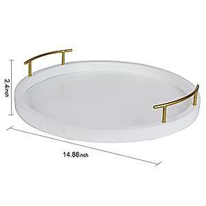 Hanna Roberts Decorative Wood Tray with Gold Metal Handles for Parties, Guests, Occasions, and Special Events (White)