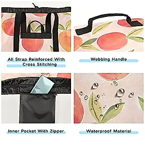 Pink Peach Laundry Backpack Large Heavy Duty Laundry Bag for College Students Laundry bag with Shoulder Straps Washable for Camp Traveling Waterproof