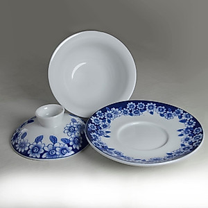 vv8oo Gaiwan 6oz Teacup Chinese Gongfu Tea Set Blue and White Porcelain Tea Cups Ceramic Tureen Teacup Sancai Cover Bowl with Lip Saucer Love of Butterfly (Love of Butterfly)