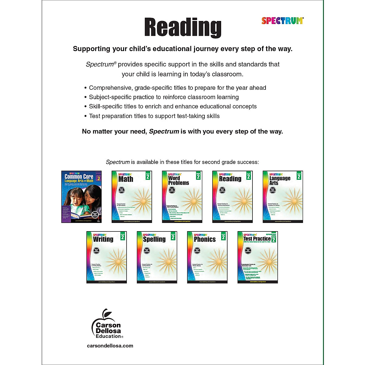 Spectrum Reading Comprehension Grade 2, Ages 7 to 8, Second Grade Reading Comprehension Workbook, Nonfiction and Fiction Passages, Story Structure and Main Ideas - 174 Pages