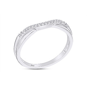 Wishrocks 1/15 Carat Round Cut White Natural Diamond Double Row Contour Wedding Band Ring Jewelry For Women In 14k White Gold Over Sterling Silver (0.06 Cttw, color- I-J, clarity- I2-I3) Ring Size- 7
